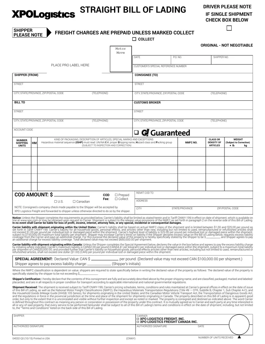 Xpo Logistics Bill Of Lading Fill Out Printable PDF Forms Online