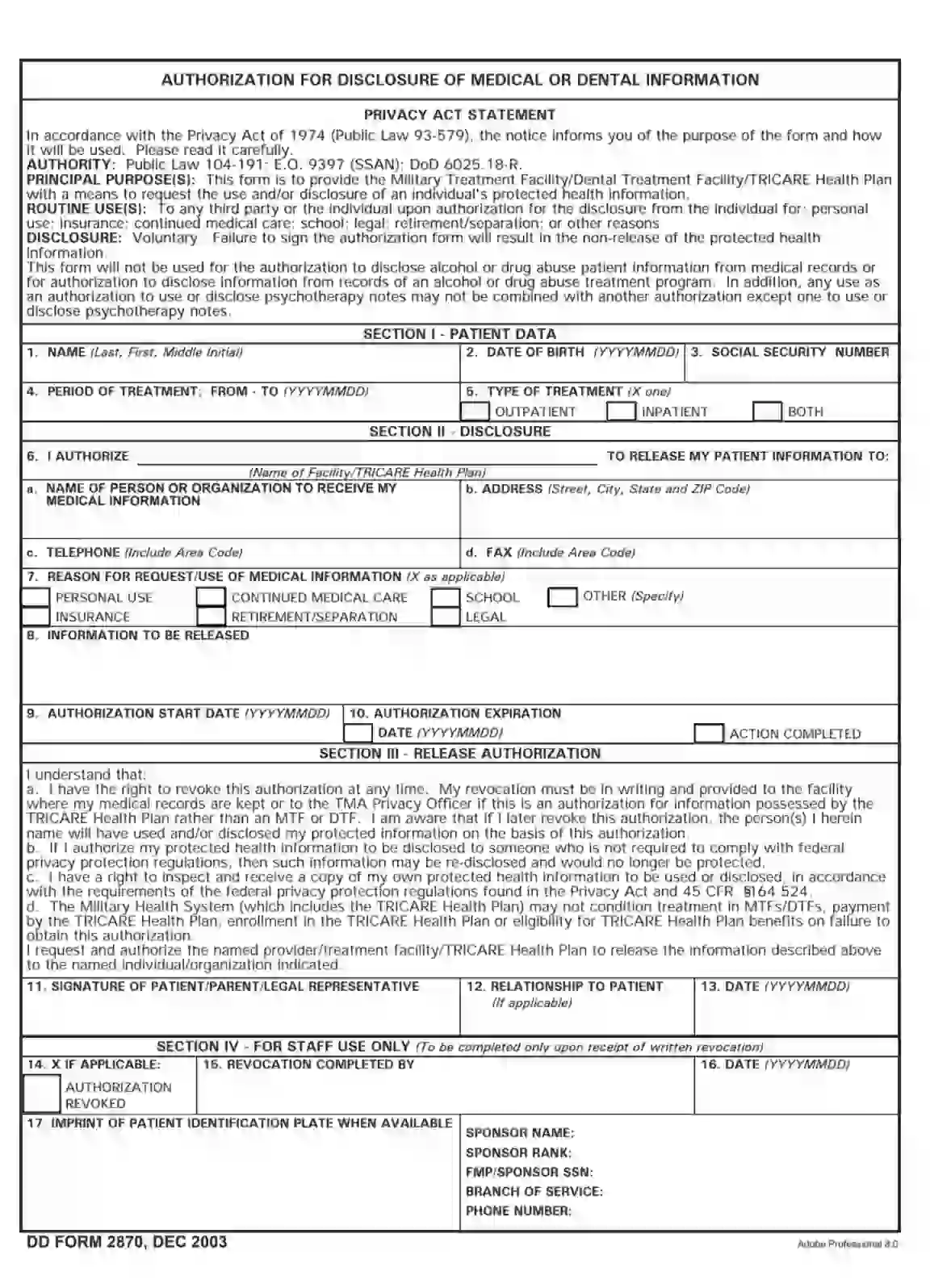 DD Form 2870 Fill Out Printable PDF Forms Online