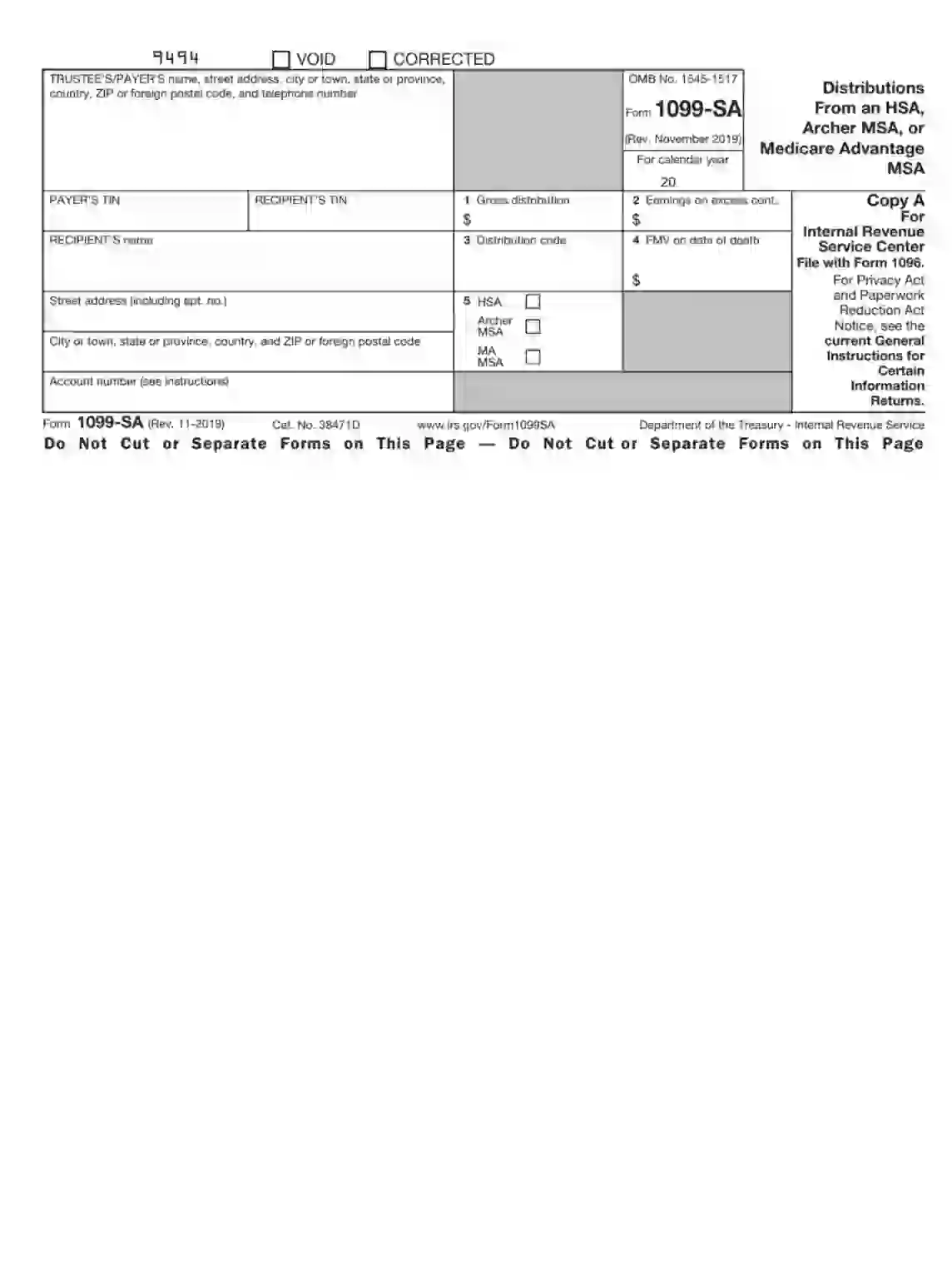 IRS Form 1099 SA Fill Out Printable PDF Forms Online IRS Form 1099 SA Fill Out Printable PDF Forms Online