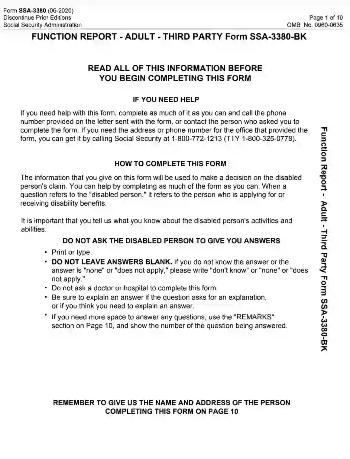 SSA Form SSA 3380 BK Fill Out Printable PDF Forms Online