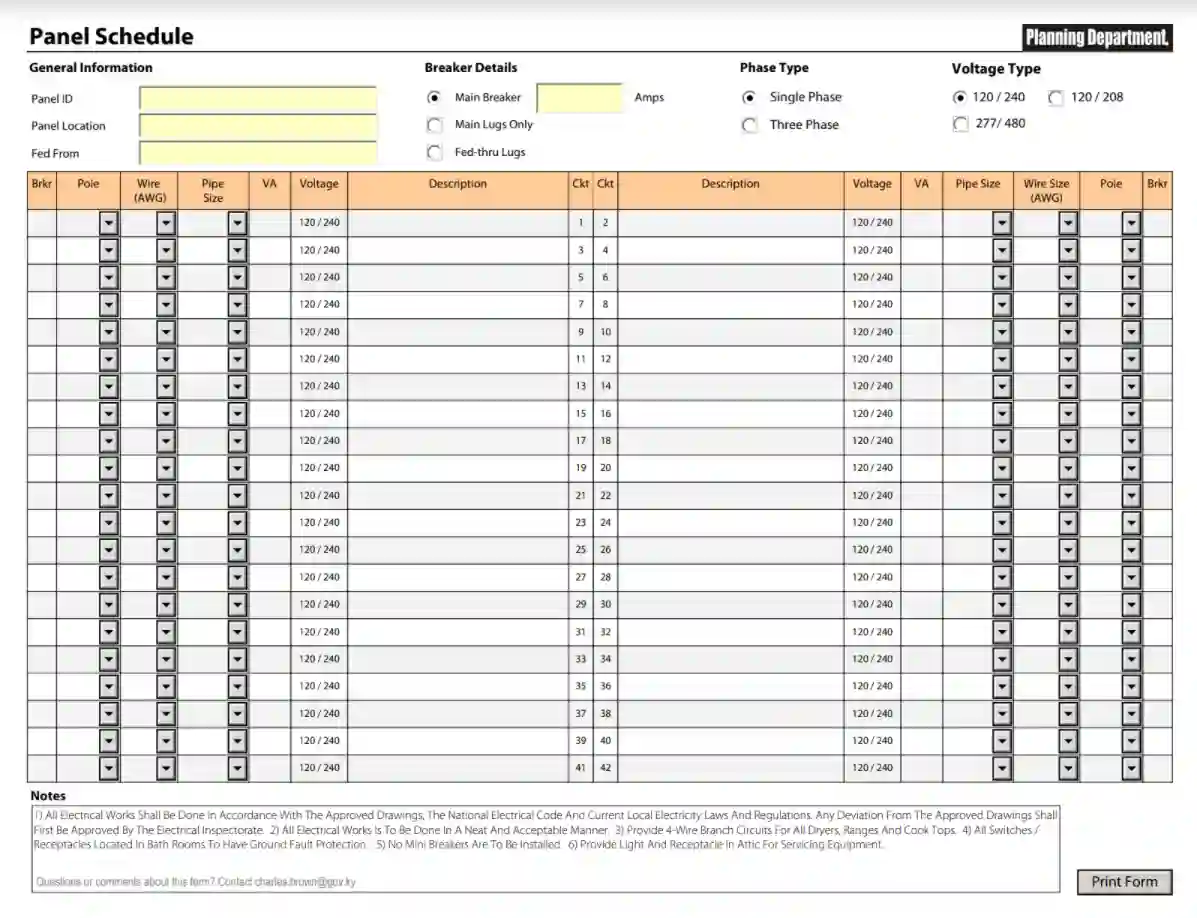 Electrical Panel Schedule Template Fill Out Printable PDF Forms Online