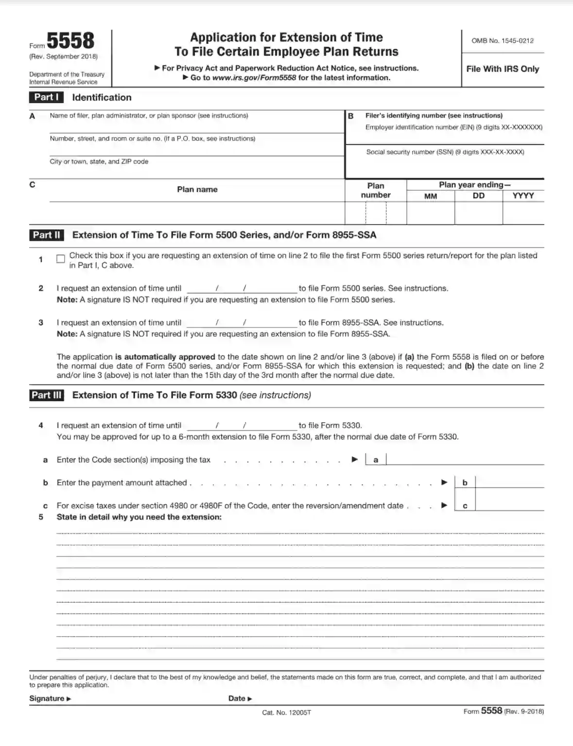 IRS Form 5558 Fill Out Printable PDF Forms Online