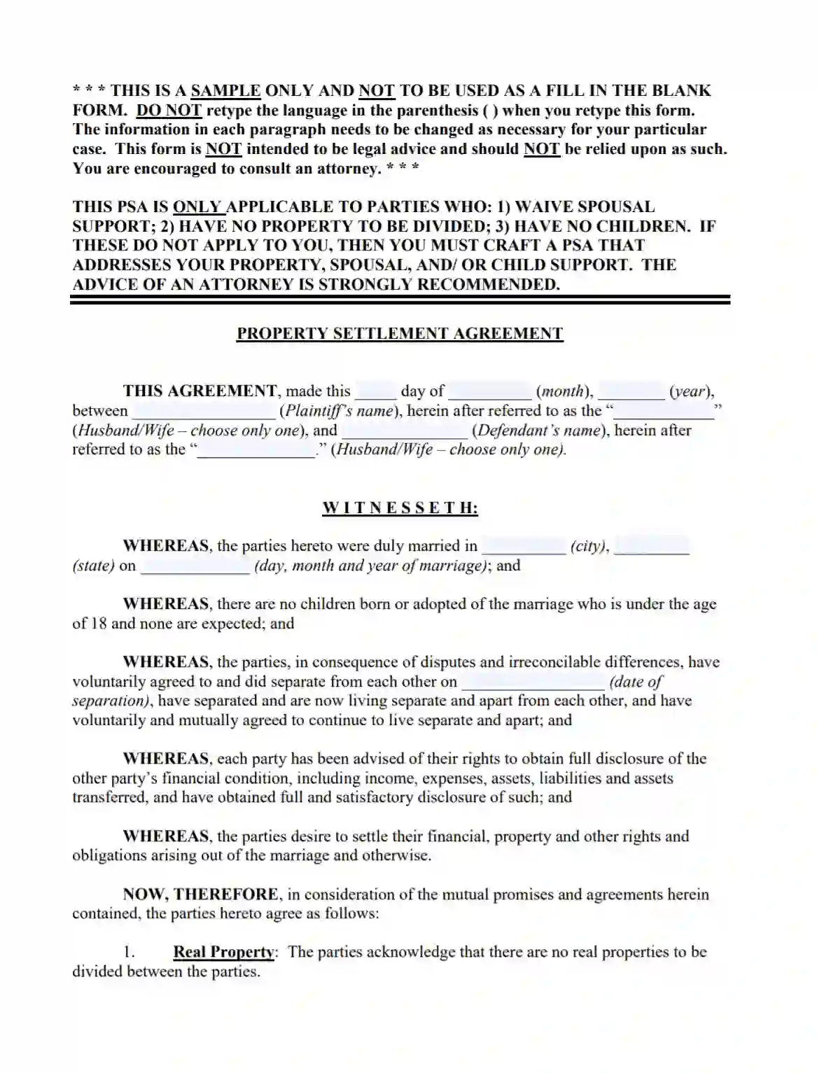 Virginia Divorce Marital Settlement Agreement Form PDF 