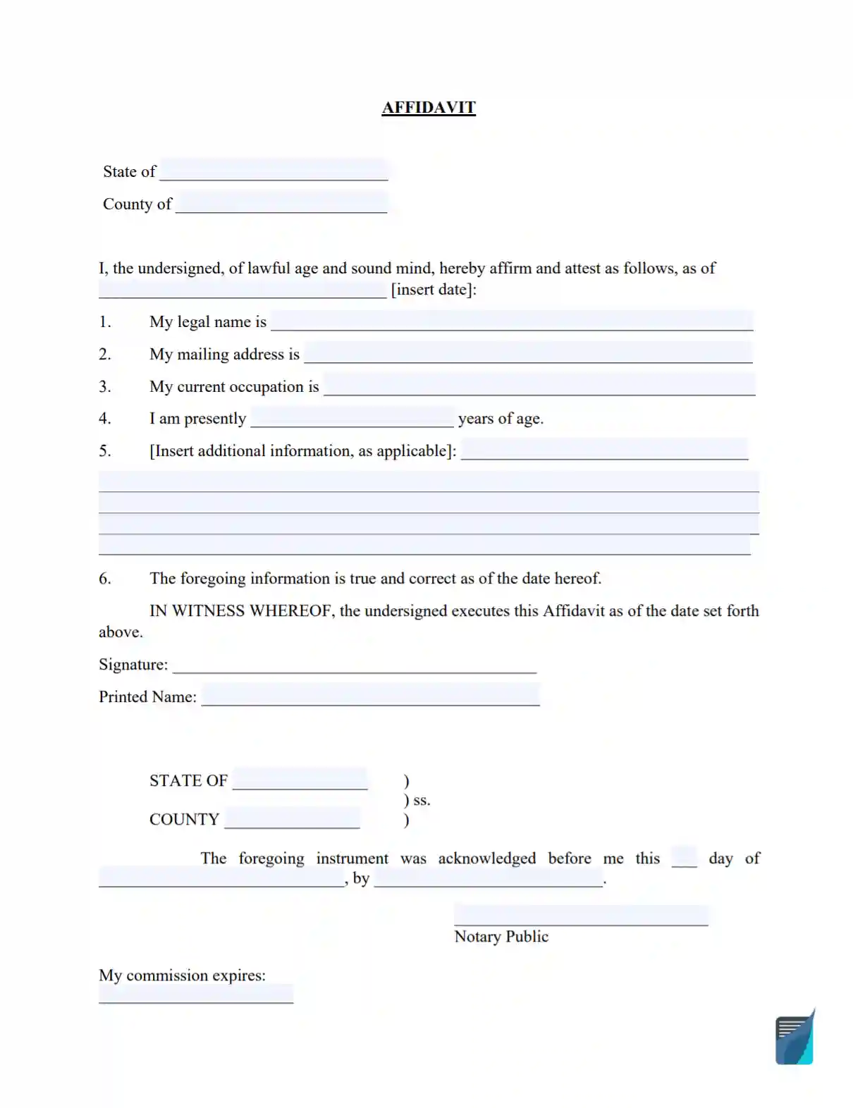 Free Template Affidavit PRINTABLE TEMPLATES