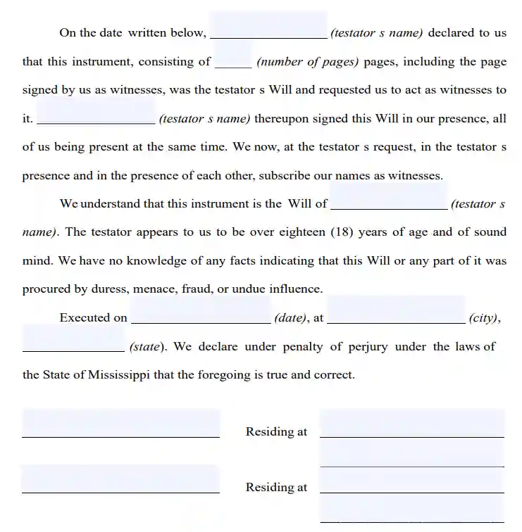 Fillable Mississippi Last Will And Testament Form Free FormsPal