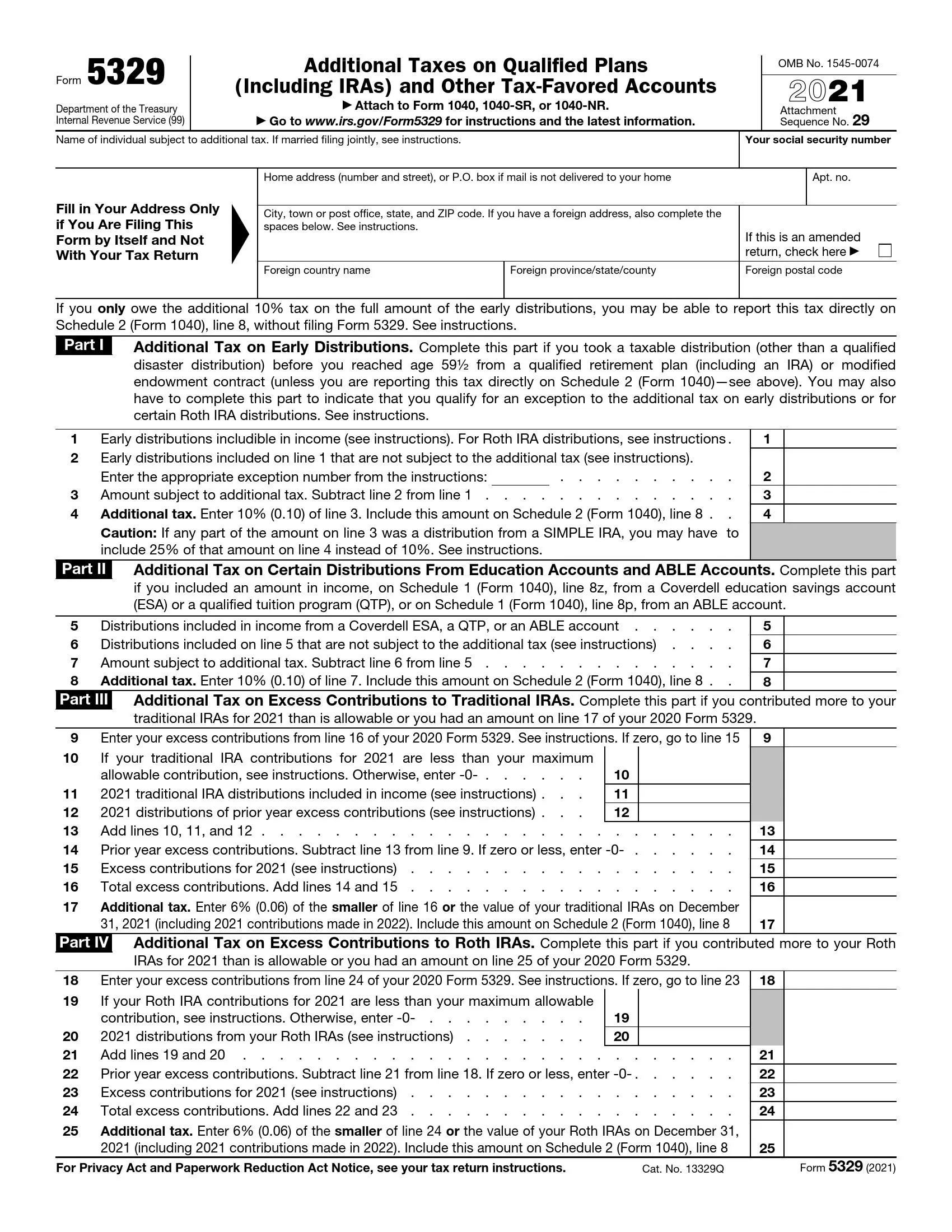 IRS Form 5329 Fill Out Printable PDF Forms Online