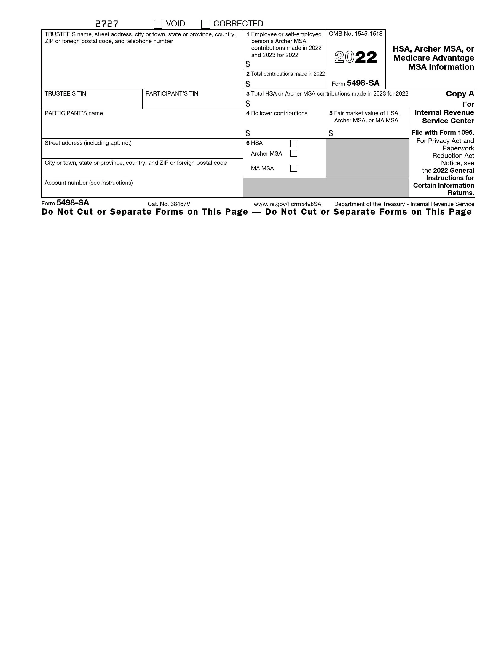 IRS Form 5498 SA Fill Out Printable PDF Forms Online